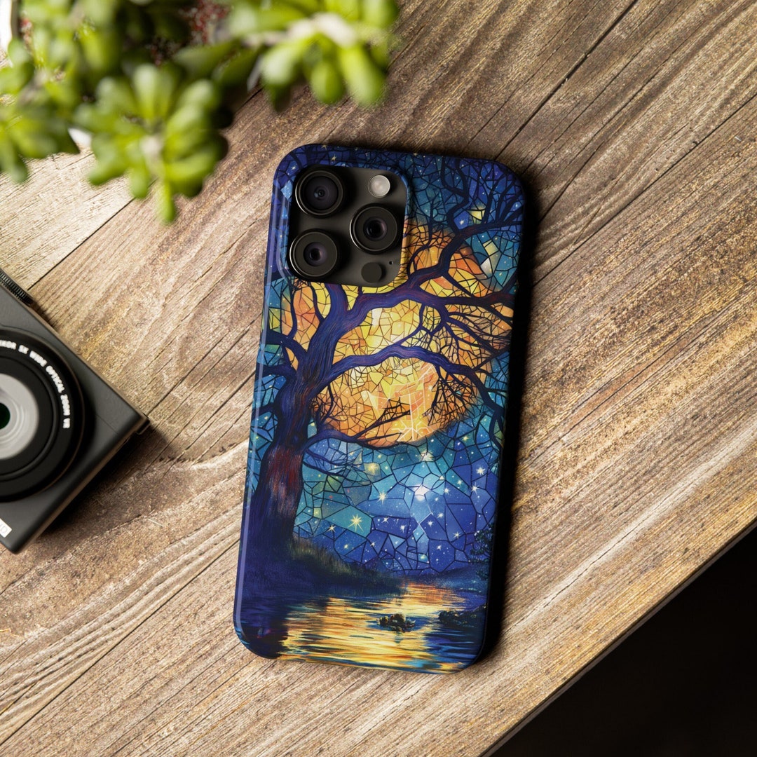 Stained Glass Tree and Starry Sky Phone Case, iPhone 15 Stain Glass ...