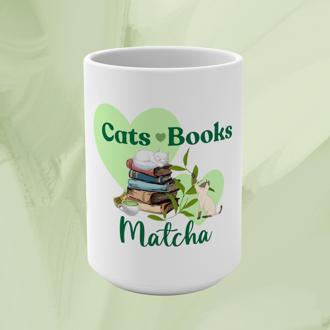 Cats Books Matcha Tea Mug - 15 Oz Ceramic Cup - Etsy