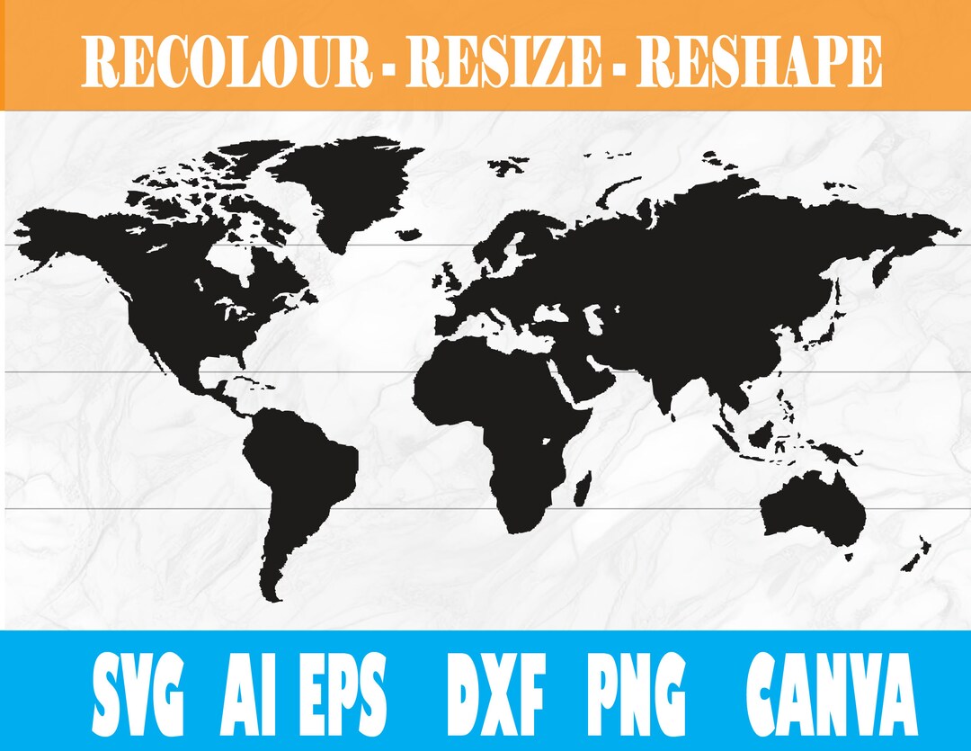 Continents World Map Resize Reshape Recolour SVG World Map - Etsy