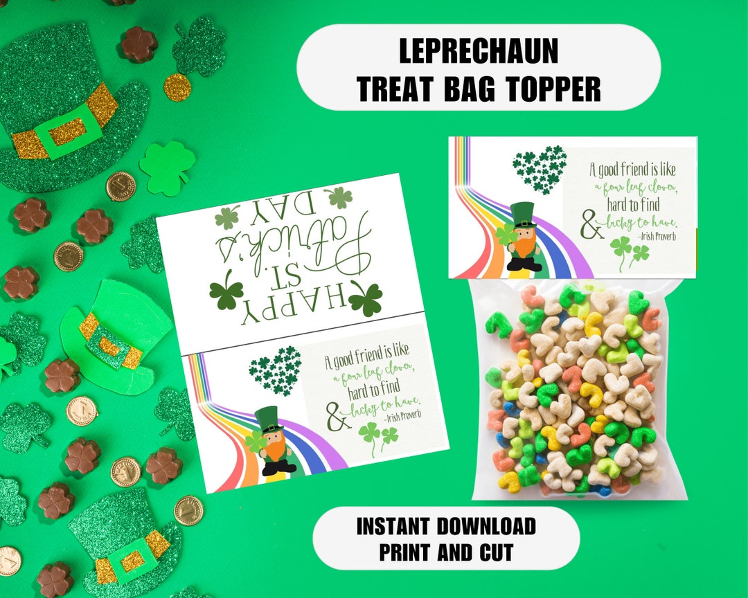 St. Patrick's Day Leprechaun Treat Bag Topper, Irish Blessing Favor Bag ...