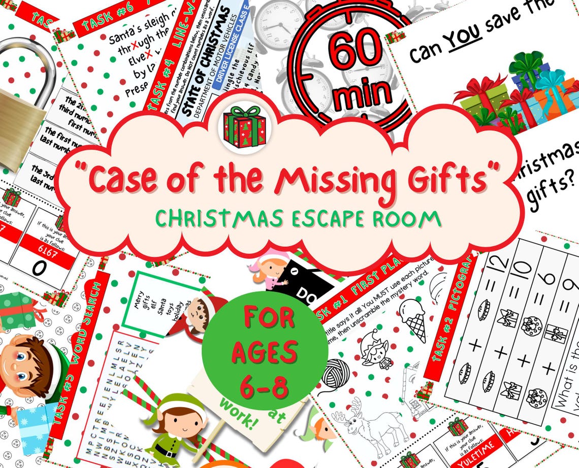 Christmas Escape Rooms for Kids, Holiday Escape Room Ages 6 to 8, DIY ...