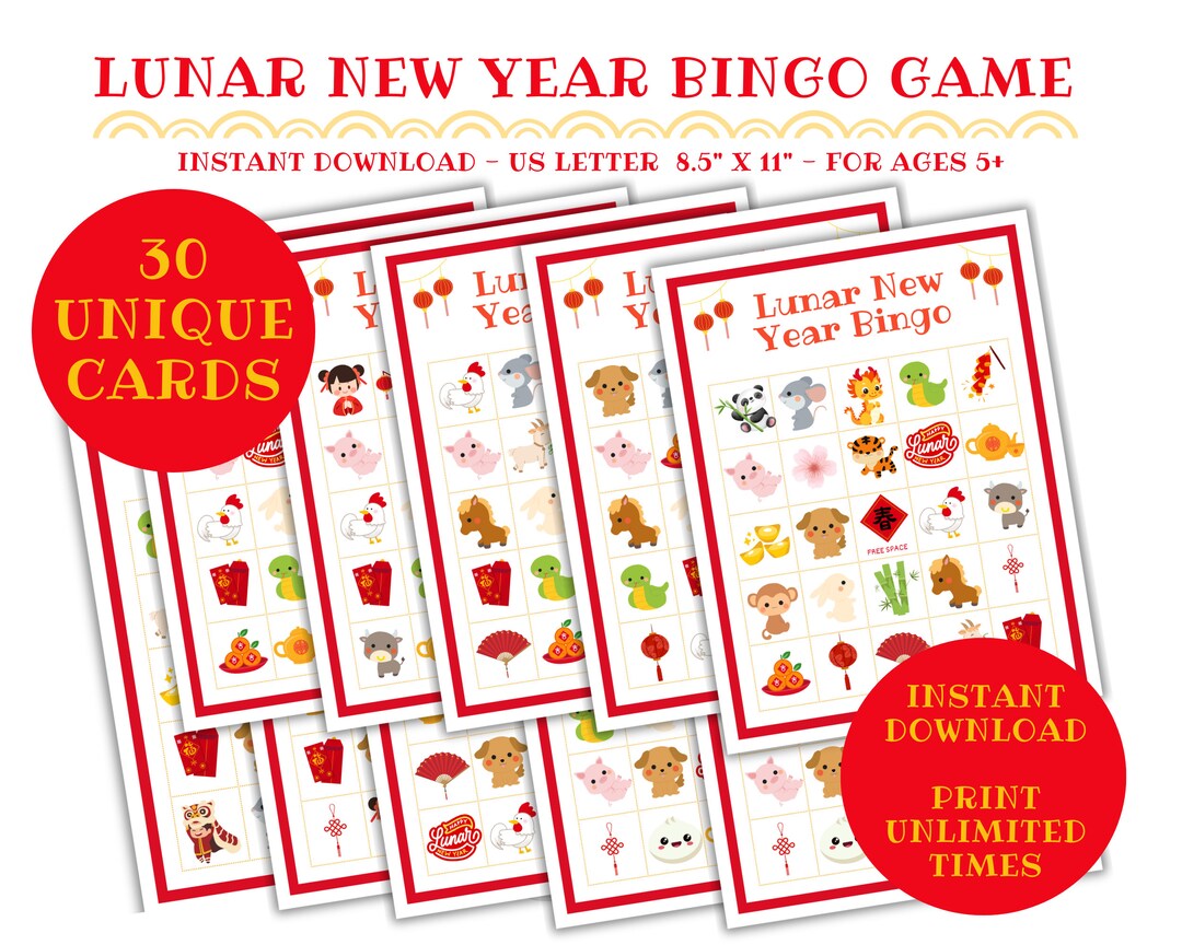 Lunar New Year 2025 Bingo for Kids, Chinese New Year Bingo, Year of the ...