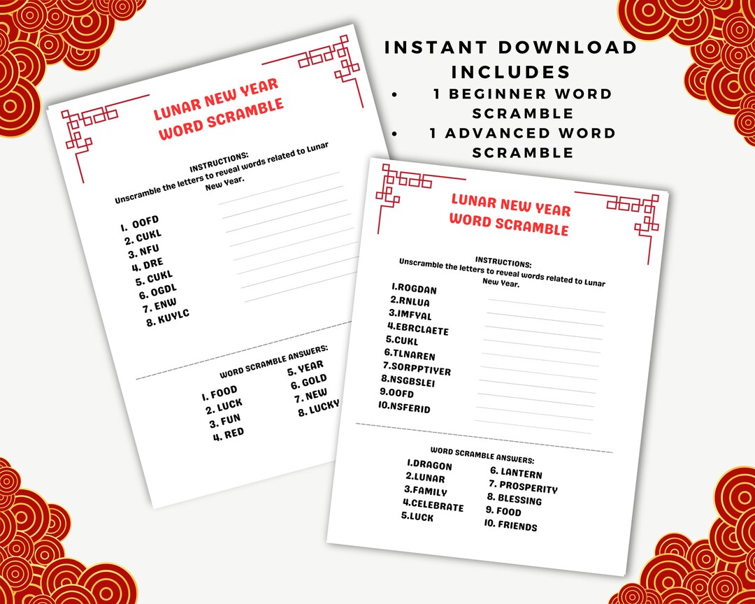 Printable Lunar New Year Game, Chinese New Year, Word Scramble, Instant ...