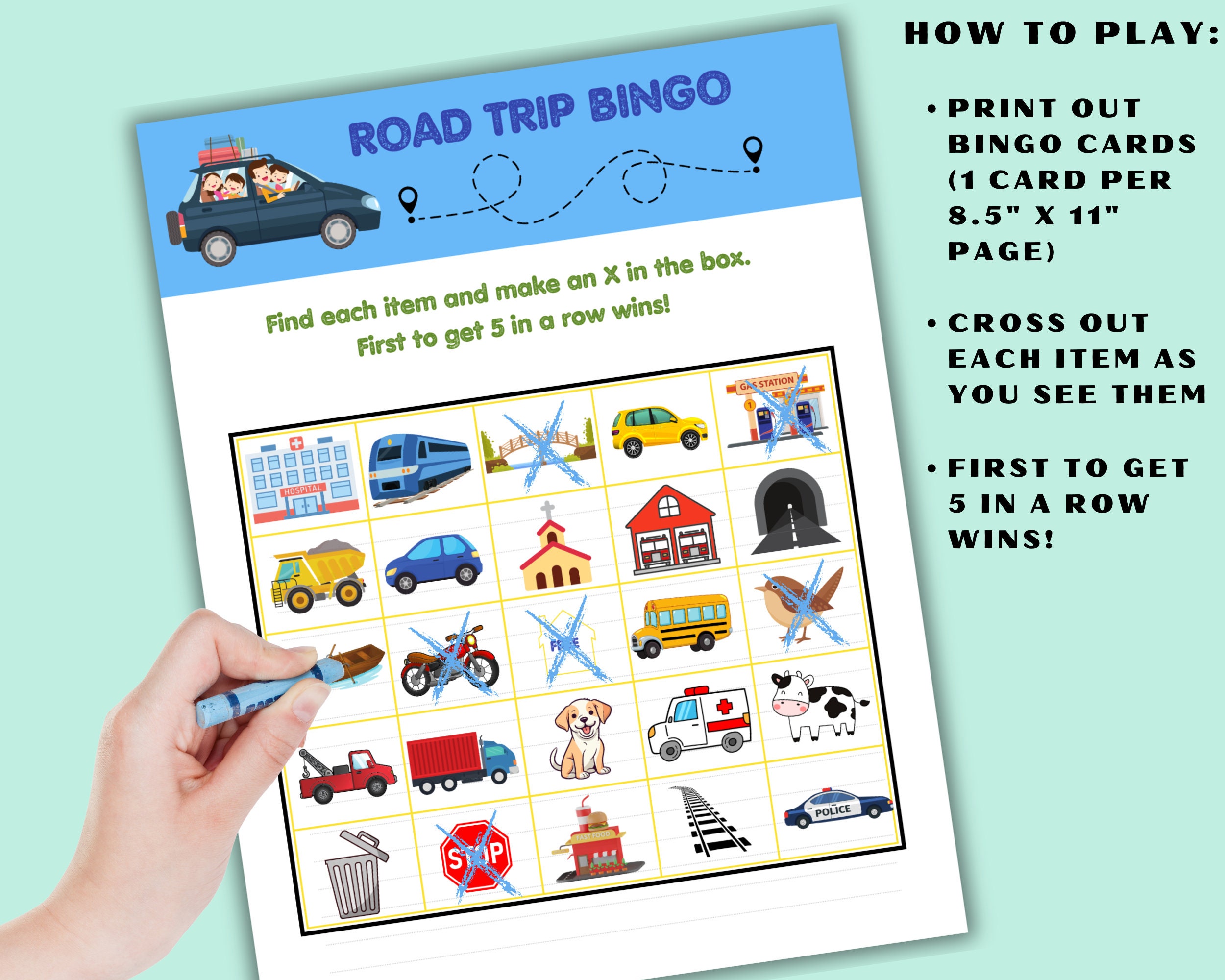 Kids Road Trip Bingo, Car Scavenger Hunt, Car Trip Games for Kids, Fun ...
