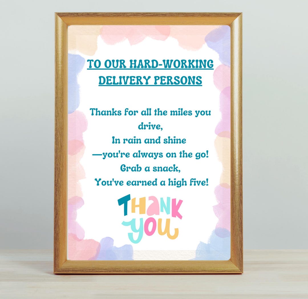 Thank You Sign for Delivery Persons, Mailman Thank You Sign, Grab a ...