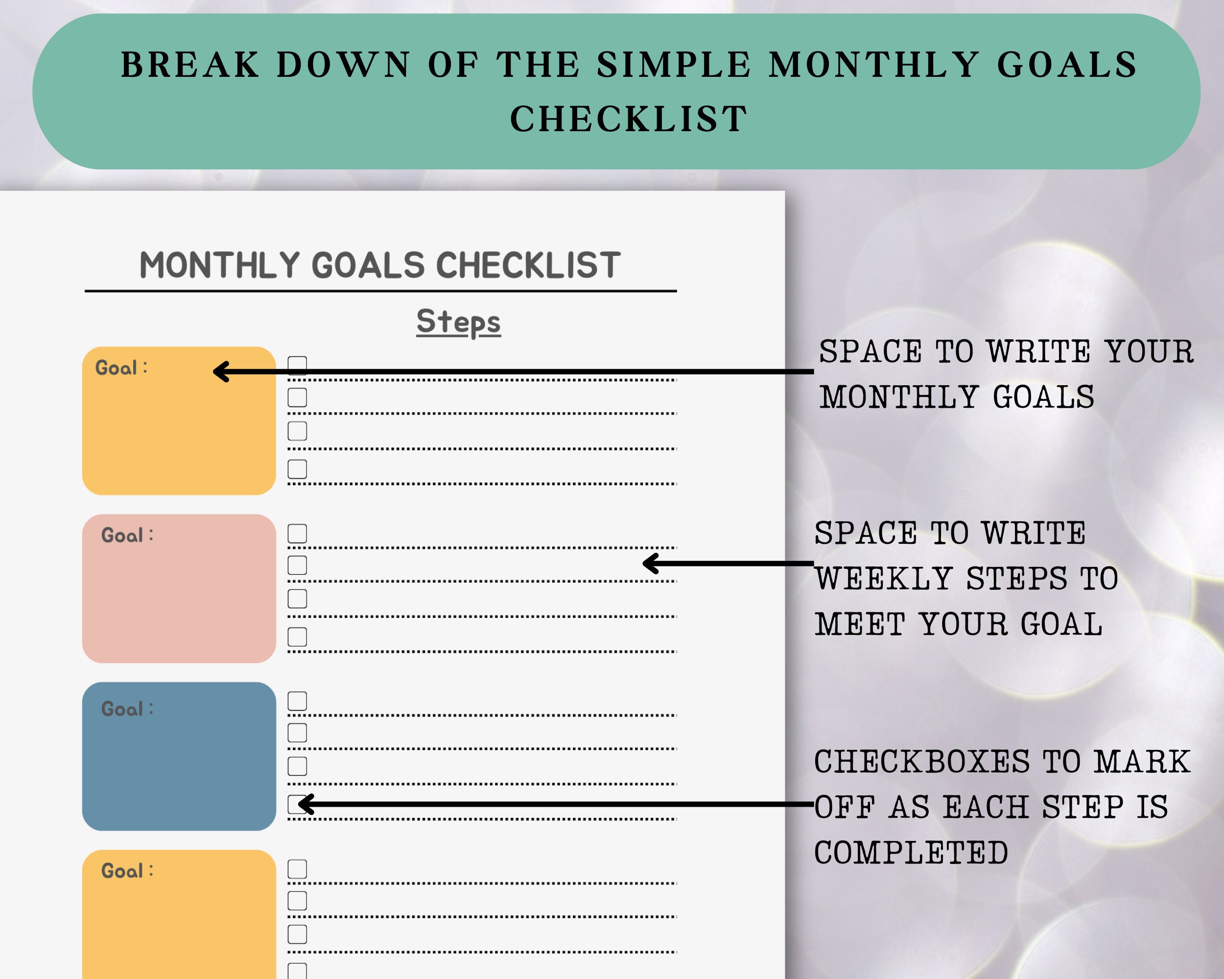 Monthly Goals Checklist: Printable Accountability Worksheet (digital ...
