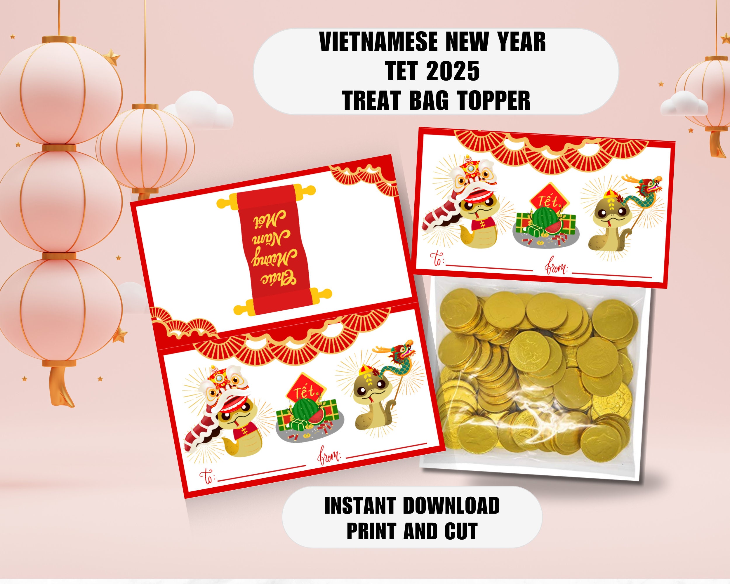 Vietnamese New Year 2025 Favor Bag Tag, Tet Treat Bag Label, Printable ...