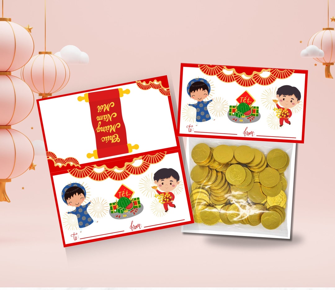 Tet Treat Bag Label, Vietnamese New Year 2025 Candy Bag Label ...
