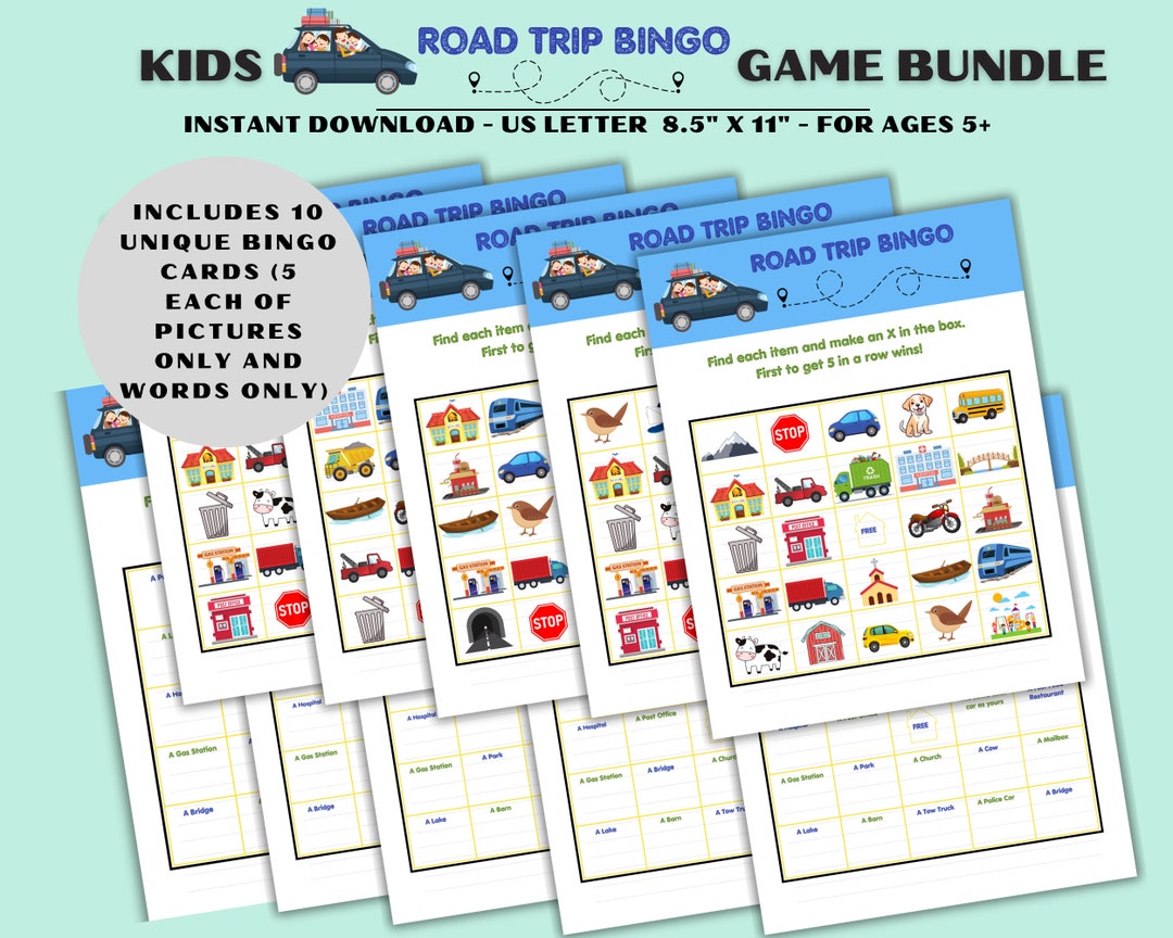 Kids Road Trip Bingo, Car Scavenger Hunt, Car Trip Games for Kids, Fun ...