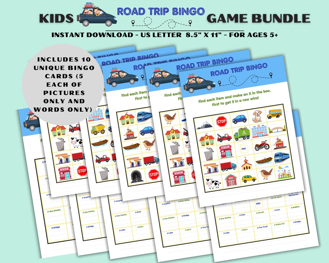 Kids Road Trip Bingo, Car Scavenger Hunt, Car Trip Games for Kids, Fun ...