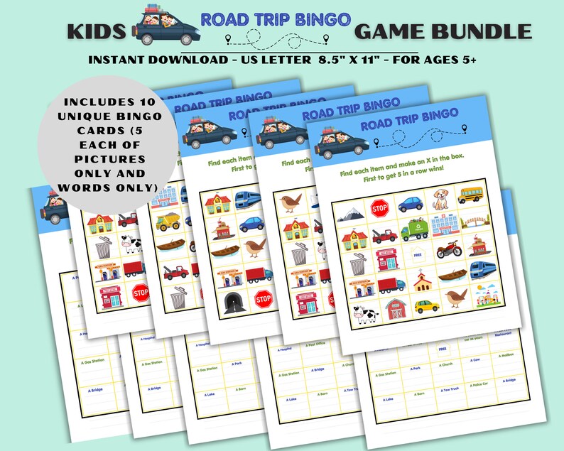 Kids Road Trip Bingo, Car Scavenger Hunt, Car Trip Games for Kids, Fun ...