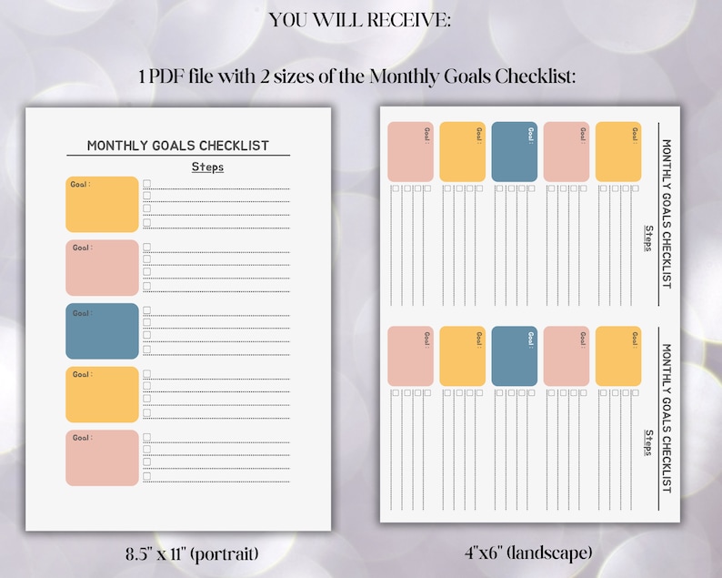 Monthly Goals Checklist: Printable Accountability Worksheet (digital ...