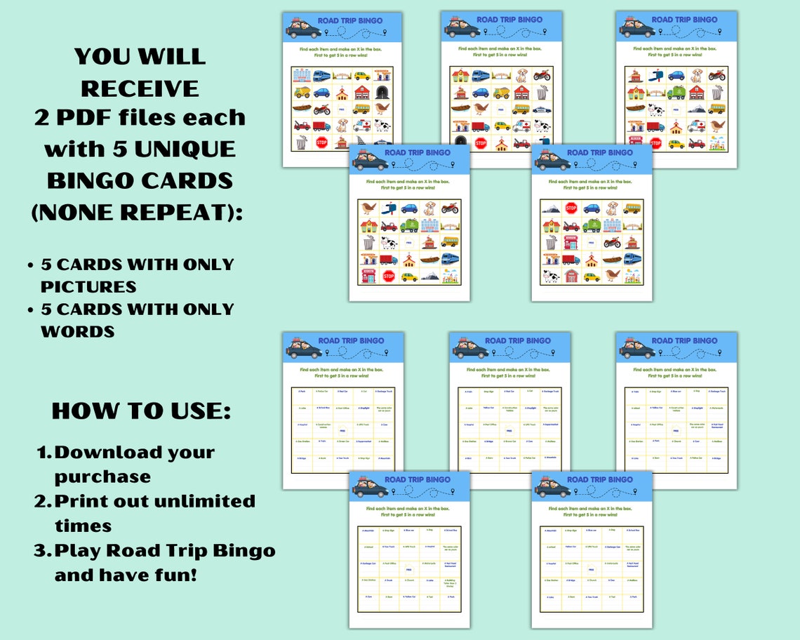 Kids Road Trip Bingo, Car Scavenger Hunt, Car Trip Games for Kids, Fun ...