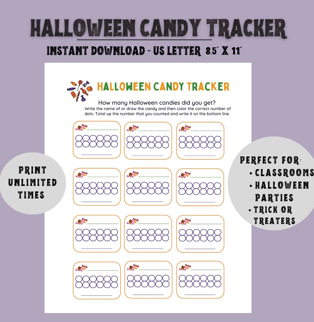 Halloween Candy Tracker for Kids, Halloween Counting Worksheet for TK ...
