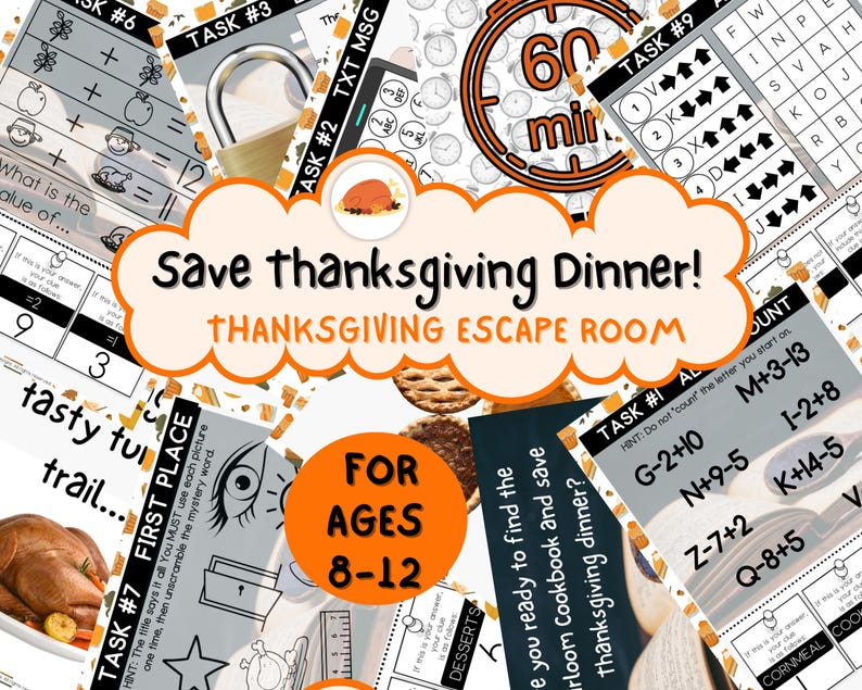 Thanksgiving Escape Rooms for Kids, Escape Room and Scavenger Hunt for ...