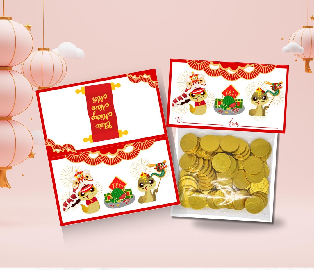 Vietnamese New Year Favor Bag Tag, Tet Treat Bag Label, Printable Tet ...