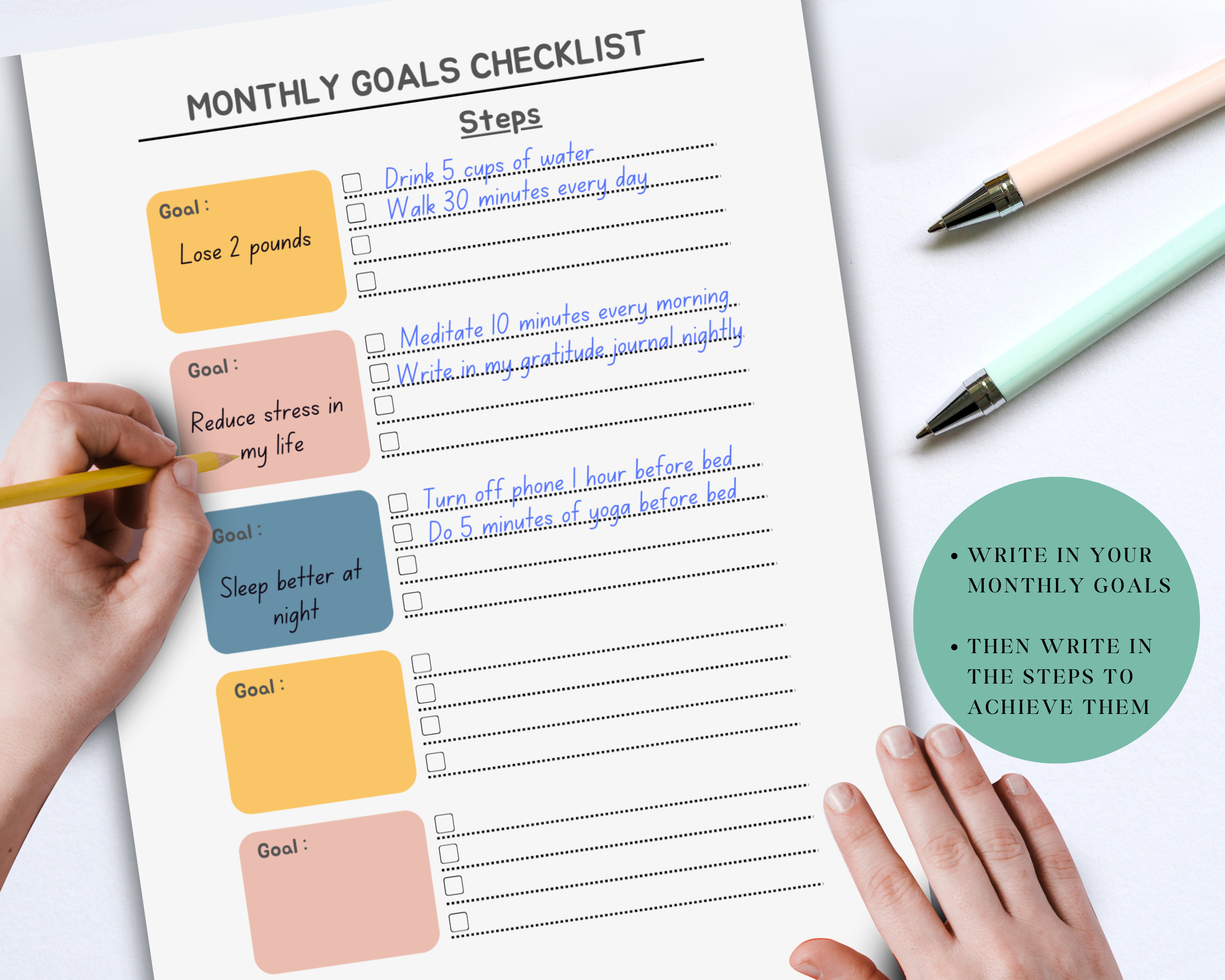 Monthly Goals Checklist: Printable Accountability Worksheet (digital ...