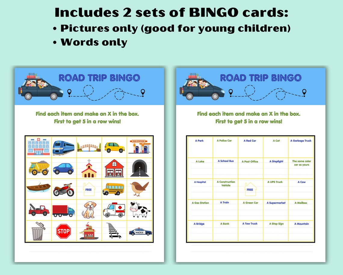 Kids Road Trip Bingo, Car Scavenger Hunt, Car Trip Games for Kids, Fun ...