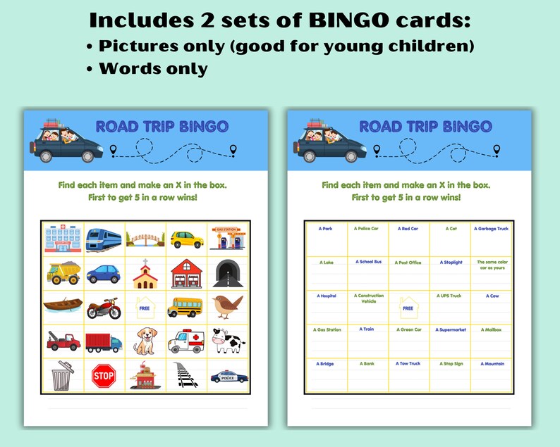 Kids Road Trip Bingo, Car Scavenger Hunt, Car Trip Games for Kids, Fun ...
