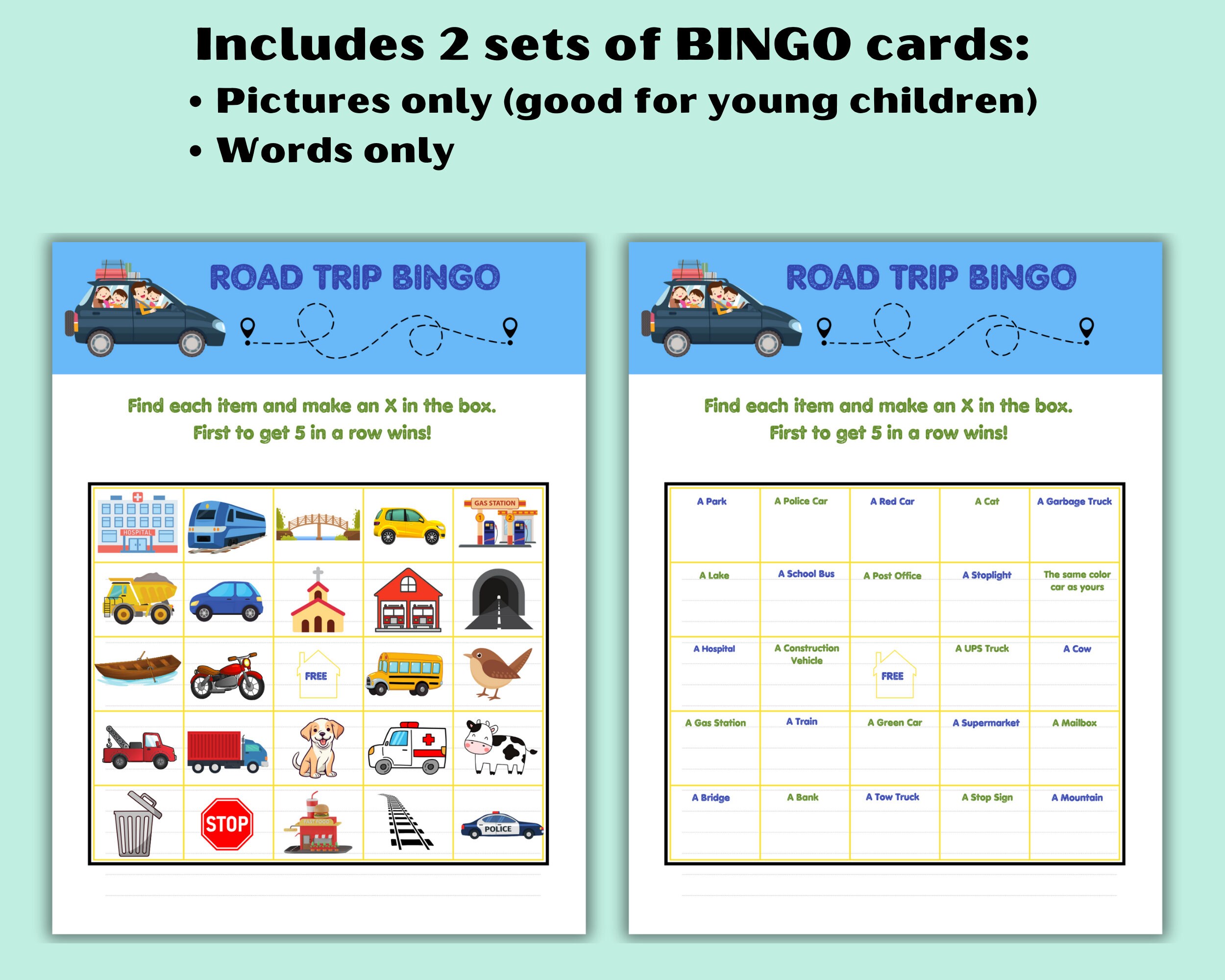 Kids Road Trip Bingo, Car Scavenger Hunt, Car Trip Games for Kids, Fun ...