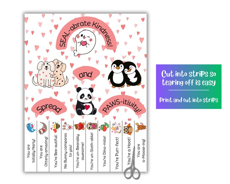 Animal Compliment Tear-off Flyer: Kindness for Kids (digital Download ...