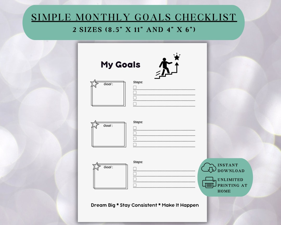 Monthly Goals Accountability Worksheet, Monthly Checklist, Monthly Goal ...