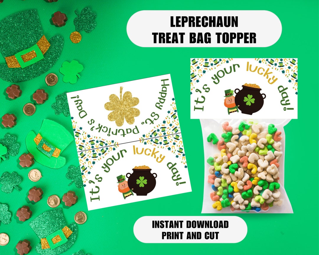 St. Patrick's Day Leprechaun Treat Bag Topper, Lucky Message Favor Bag ...
