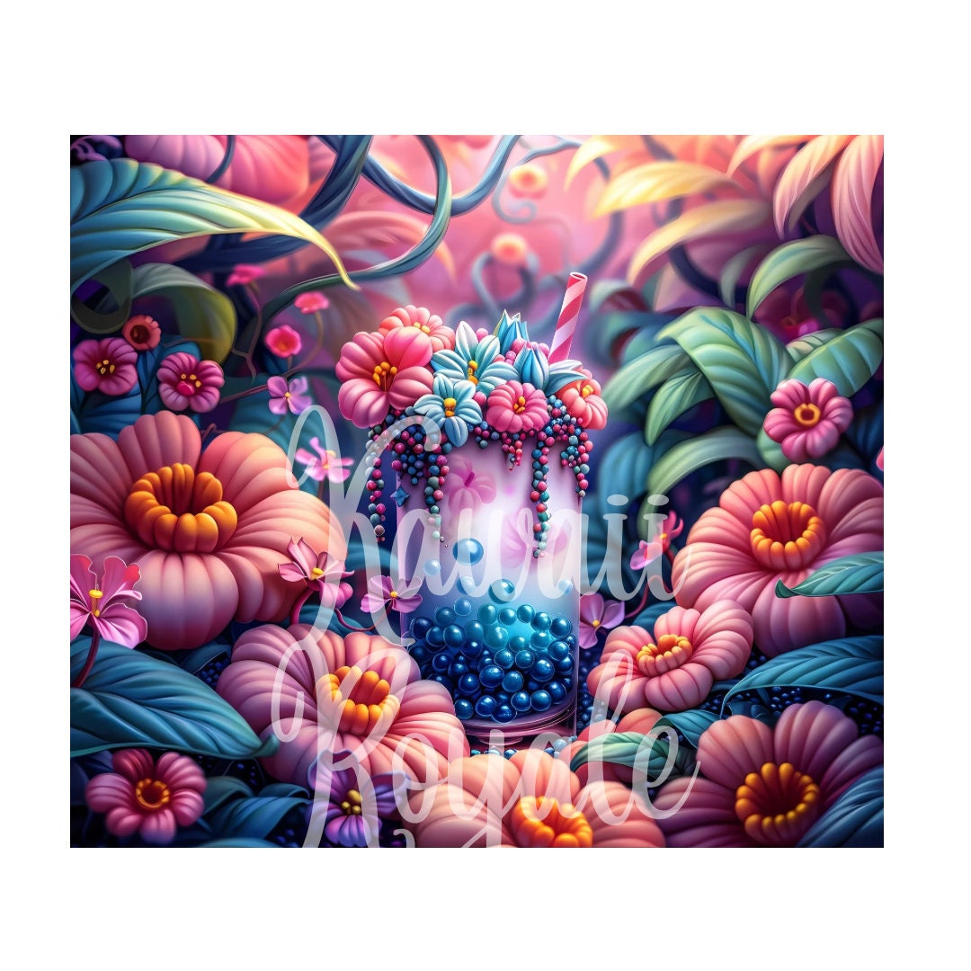 Floral Forest Boba Tea 20oz Straight Tumbler Sublimation Design ...