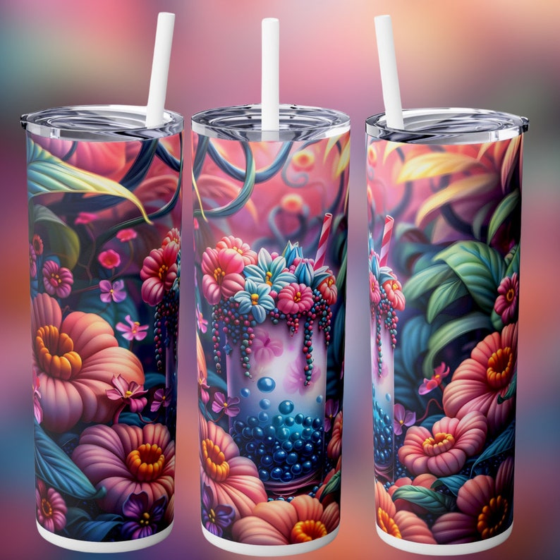 Floral Forest Boba Tea 20oz Straight Tumbler Sublimation Design ...