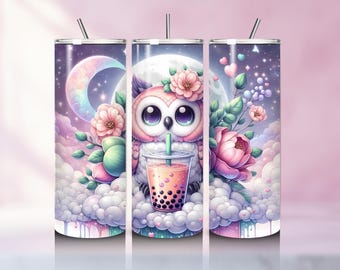 Floral Forest Boba Tea 20oz Straight Tumbler Sublimation Design ...