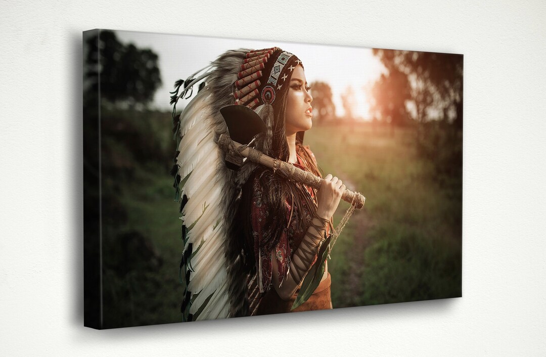 American Indian Art Canvas Native American Lady Holding Axe - Etsy