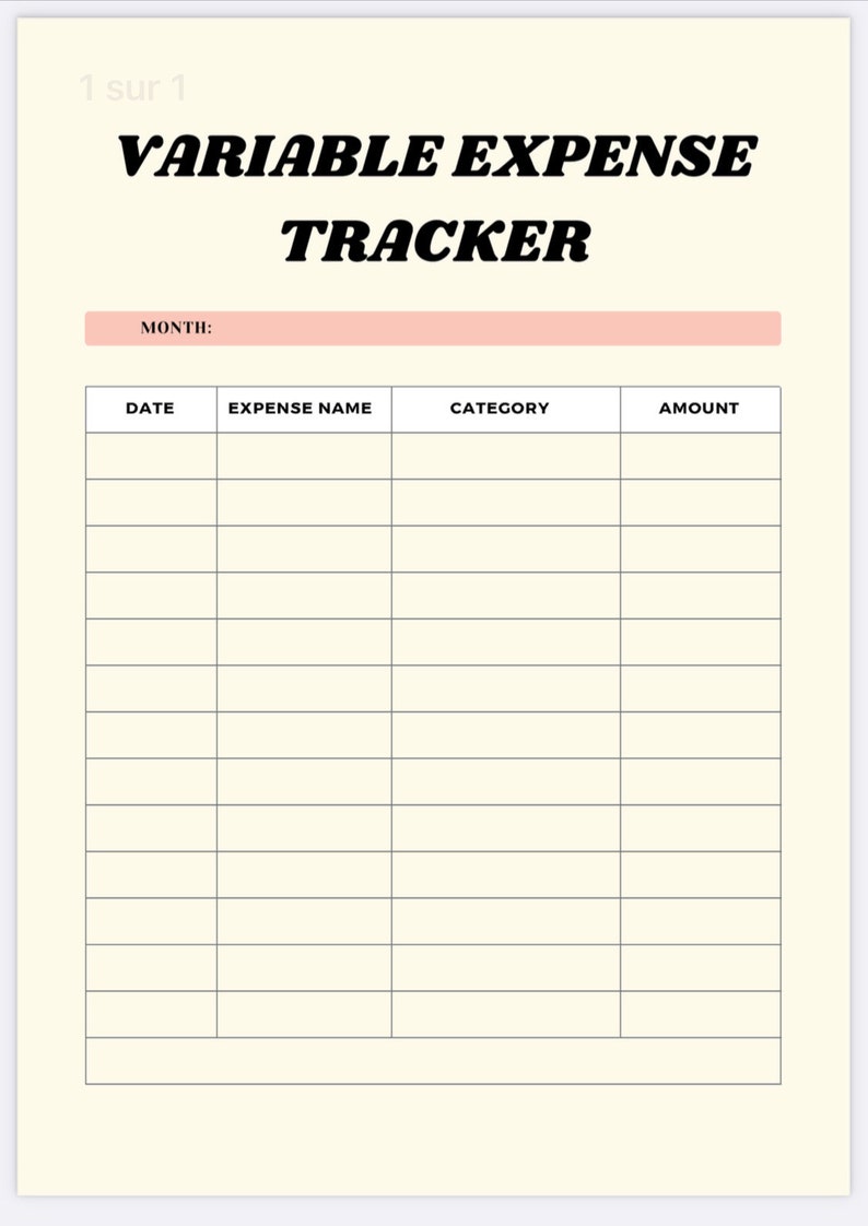 Colorful Variable Expense Tracker - Etsy