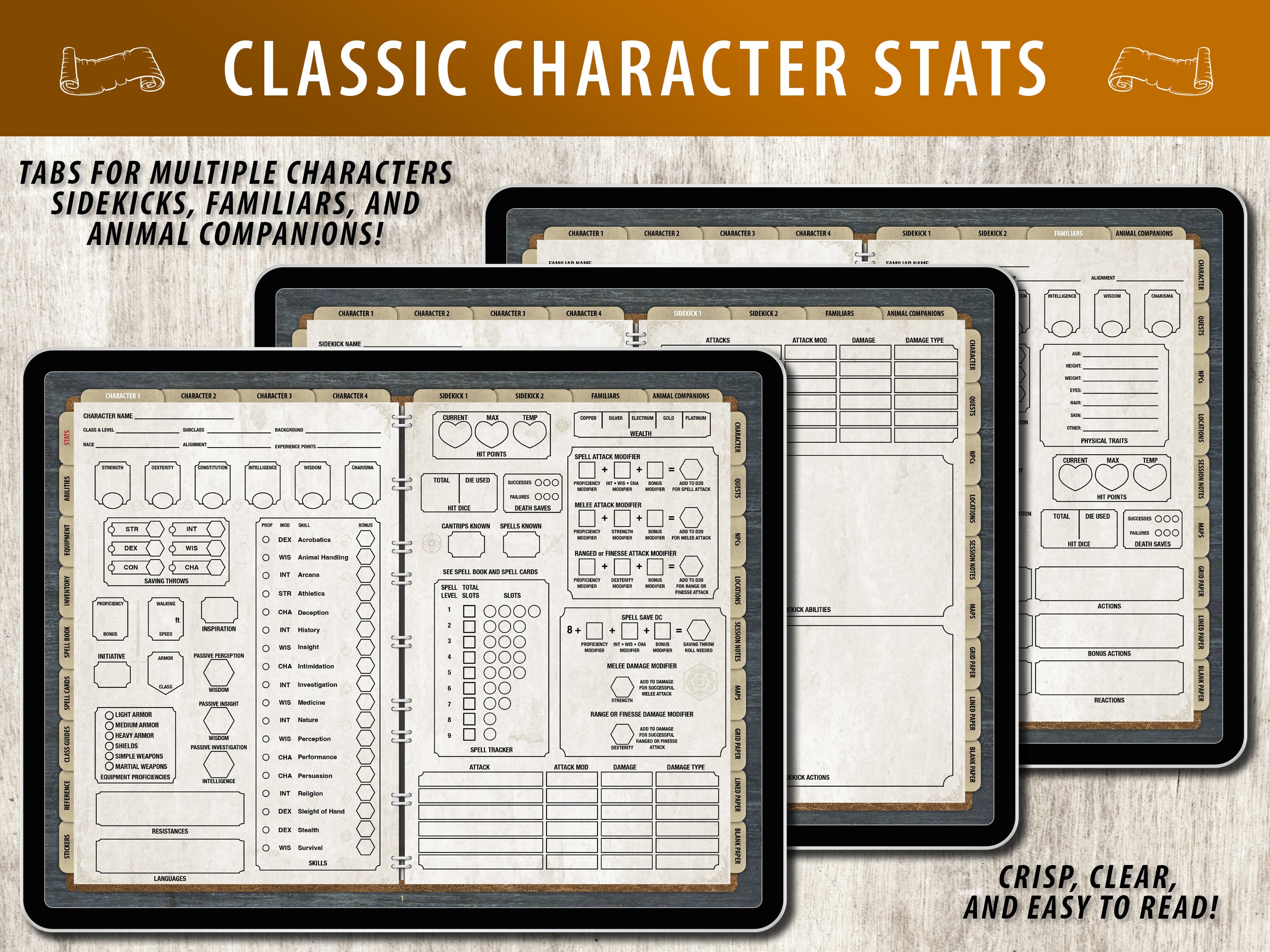 Dnd Character Sheet, Dnd Spell Cards, Dnd Tracker, Dnd Journal Digital ...