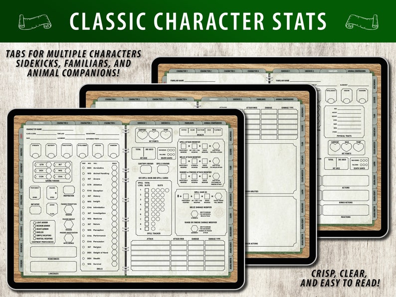 Dnd Character Sheet, Dnd Spell Cards, Dnd Tracker, Dnd Journal Digital ...