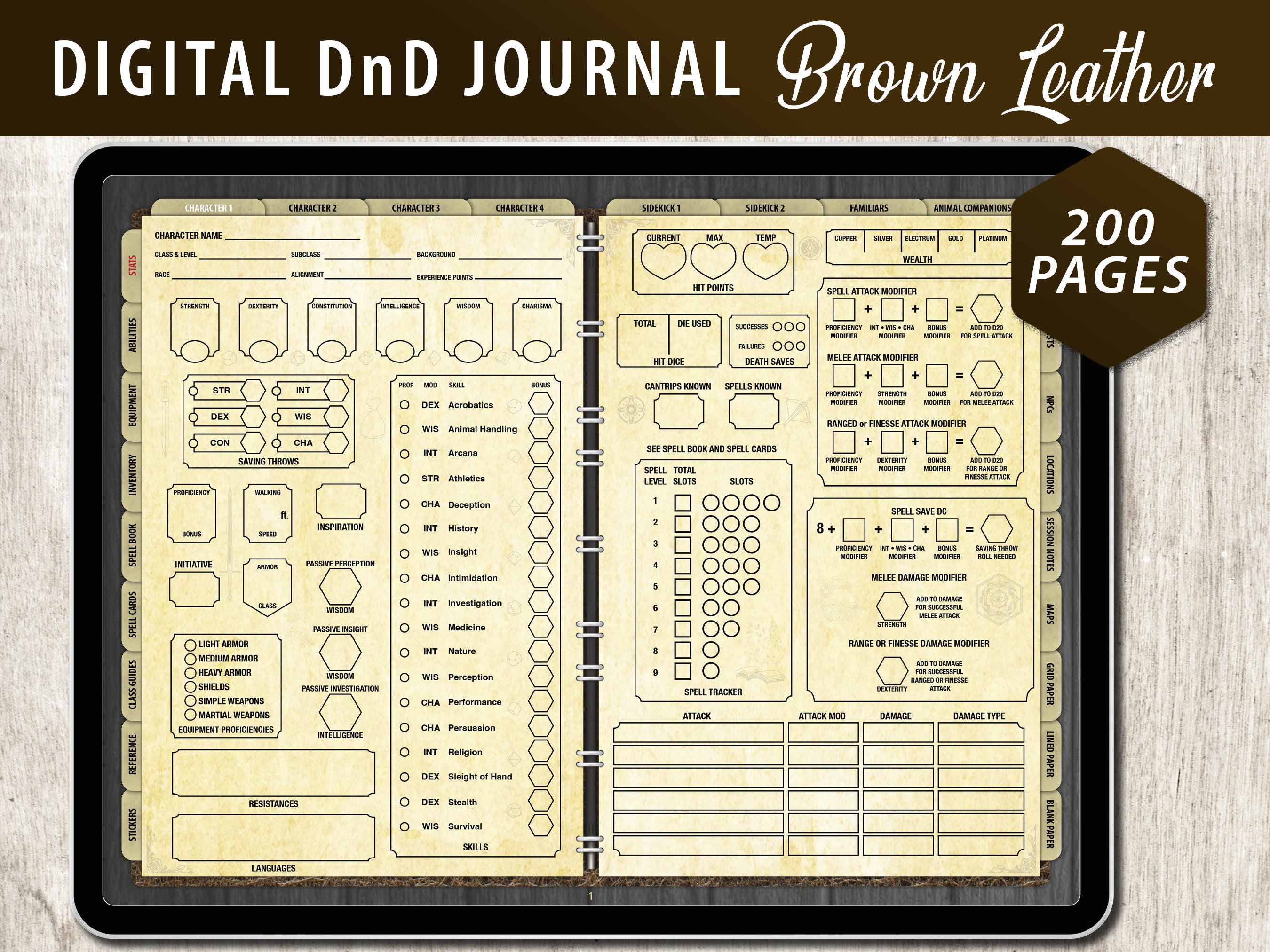 Dnd Character Sheet, Dnd Spell Cards, Dnd Tracker, Dnd Journal Digital ...