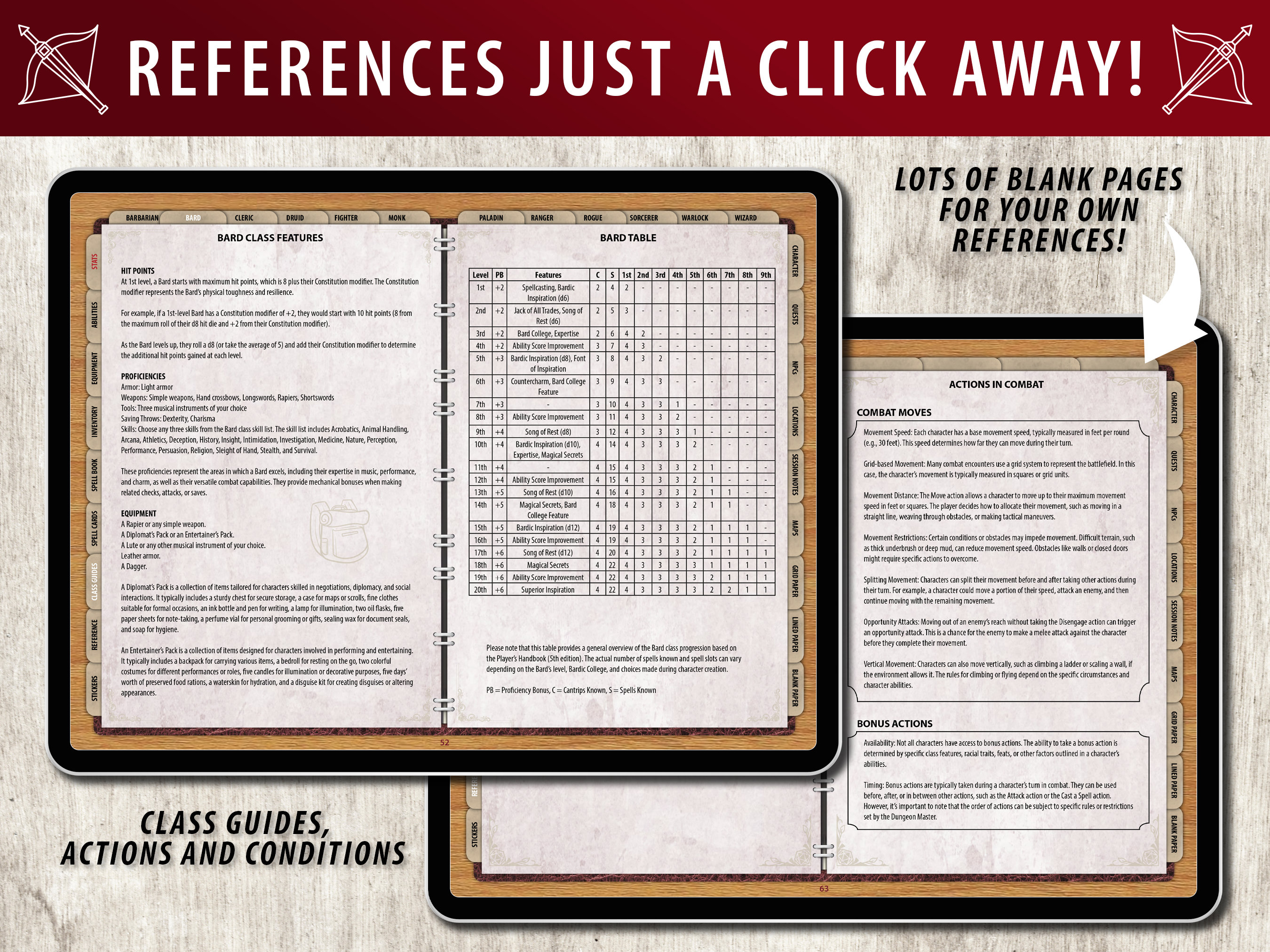 Dnd Character Sheet, Dnd Spell Cards, Dnd Tracker, Dnd Journal Digital ...