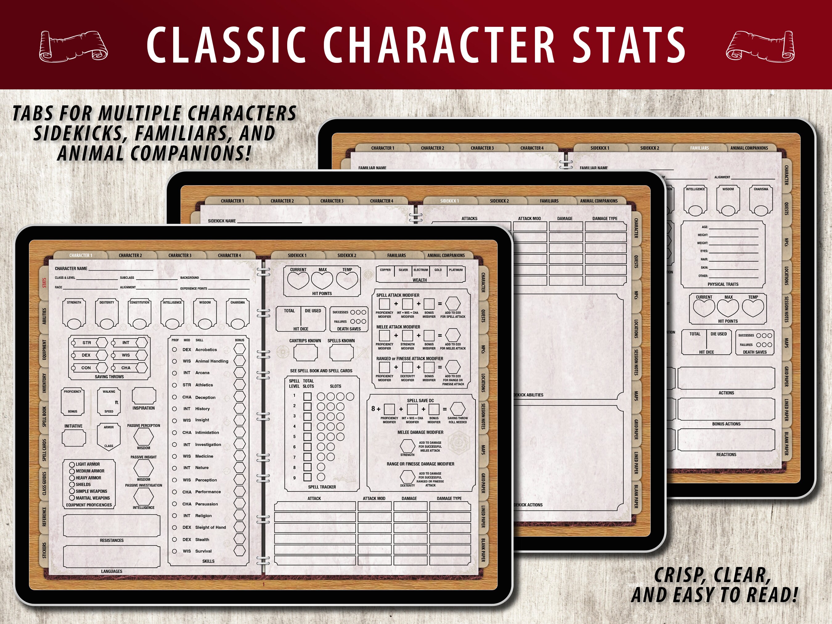 Dnd Character Sheet, Dnd Spell Cards, Dnd Tracker, Dnd Journal Digital ...