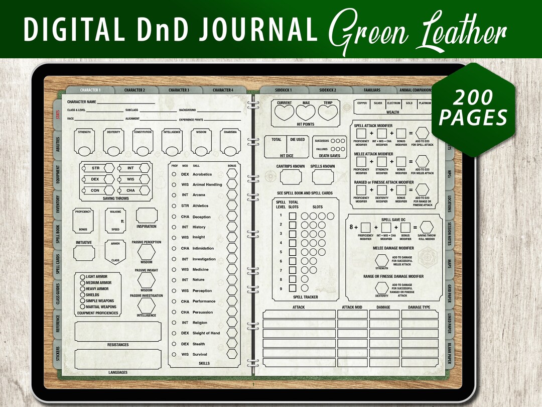 Dnd Character Sheet, Dnd Spell Cards, Dnd Tracker, Dnd Journal Digital ...