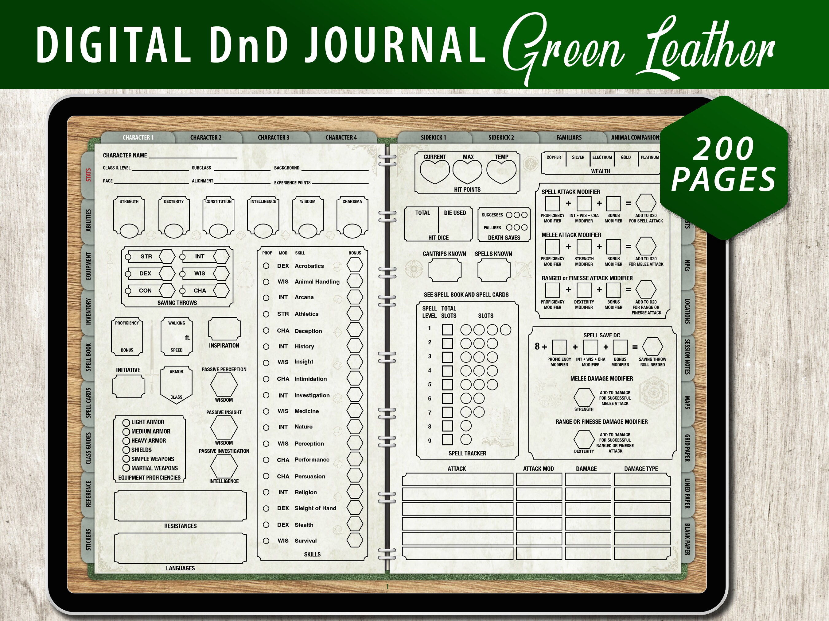 Dnd Character Sheet, Dnd Spell Cards, Dnd Tracker, Dnd Journal Digital ...