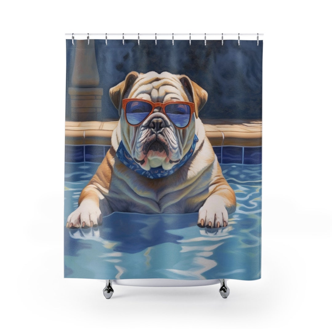 Bulldog in Pool AI Art Shower Curtains - Etsy