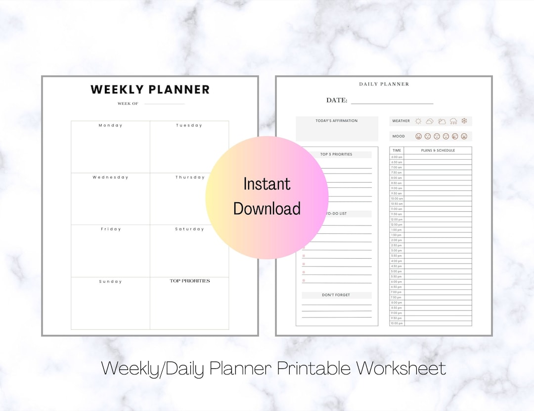 Digital Weekly & Daily Planner | Printable Productivity Sheets - Etsy