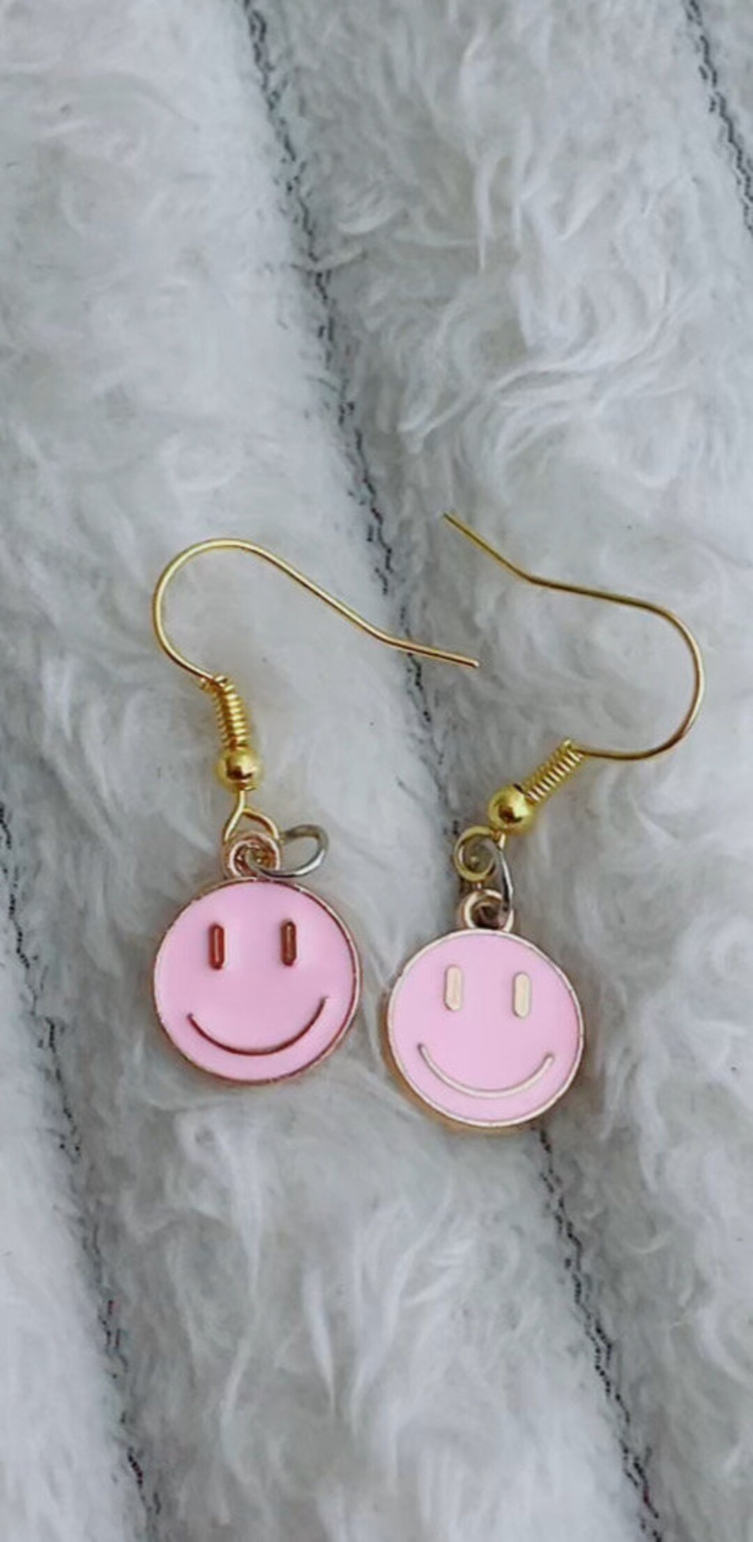 Pink Smiley Face Ear Rings - Etsy