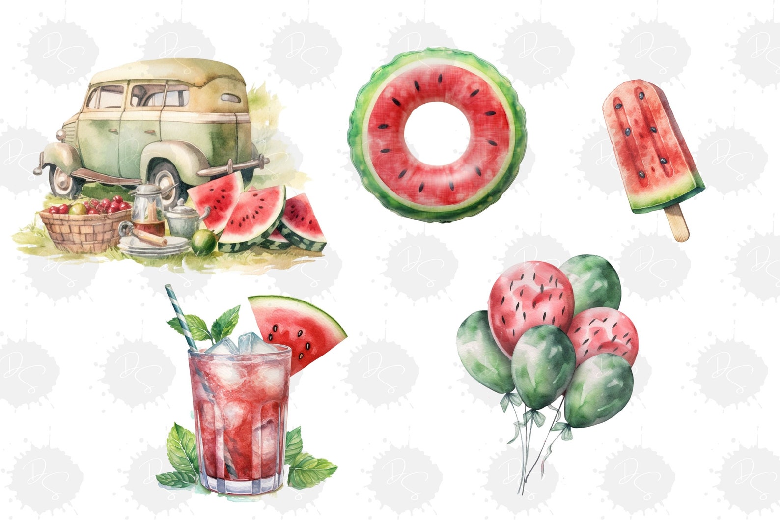 Watermelon Clip Art Watercolor, Watermelon Watercolor Clipart, Summer ...