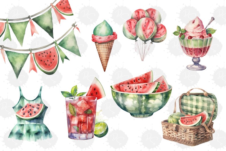 Watermelon Clip Art Watercolor, Watermelon Watercolor Clipart, Summer ...