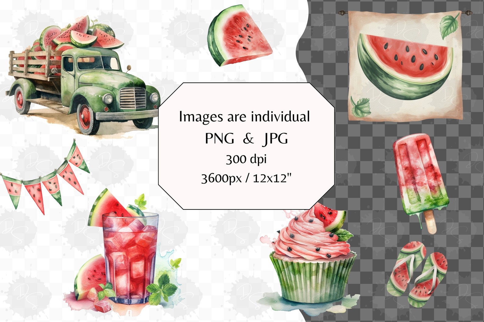 Watermelon Clip Art Watercolor, Watermelon Watercolor Clipart, Summer ...