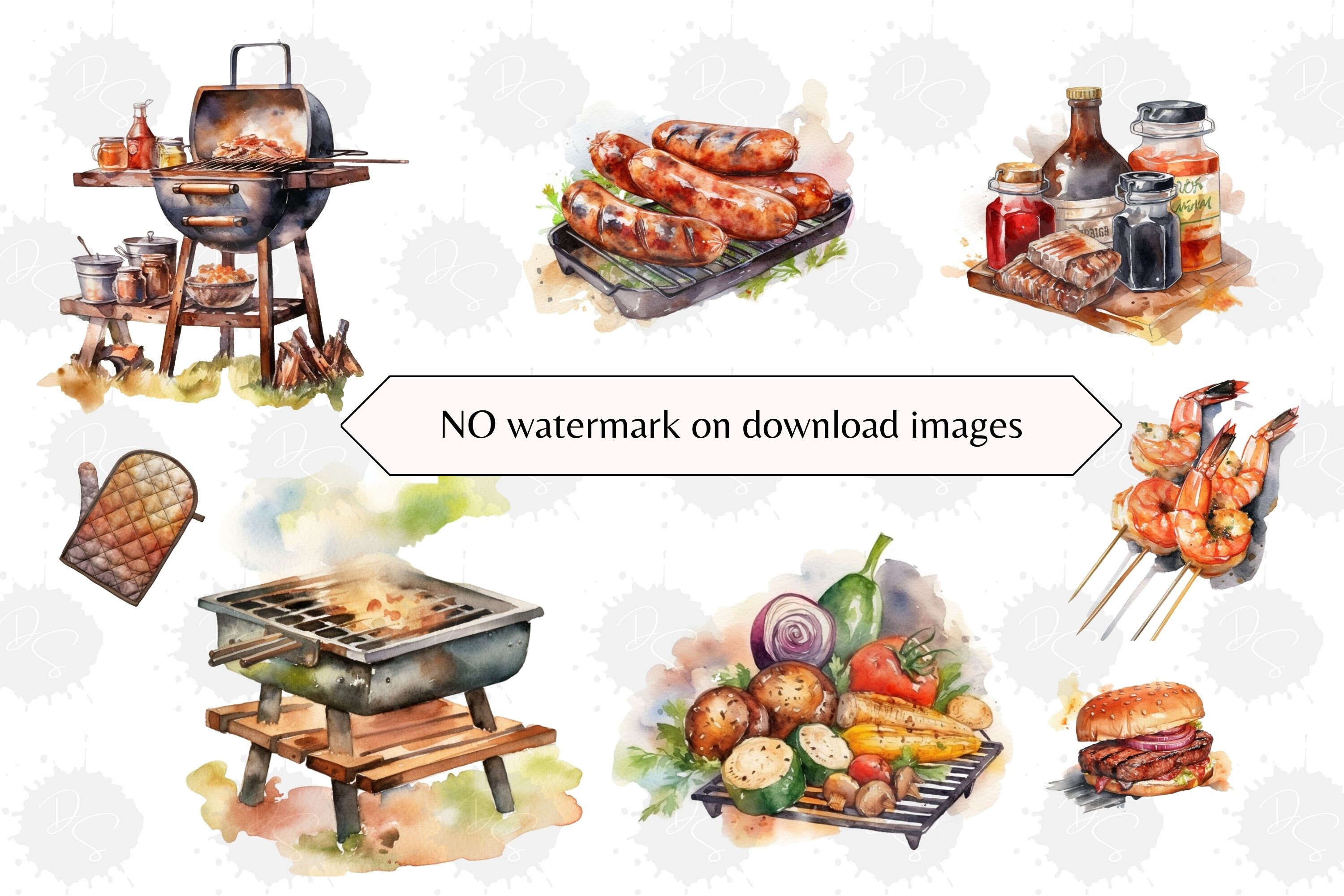 BBQ Clip Art, Barbecue Party, Watercolor BBQ, Grill Clipart, Picnic ...