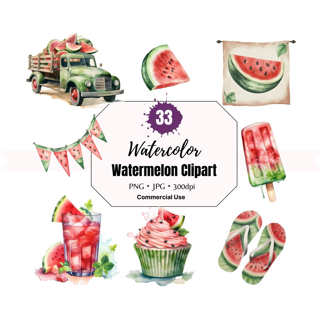Watermelon Clip Art Watercolor, Watermelon Watercolor Clipart, Summer ...
