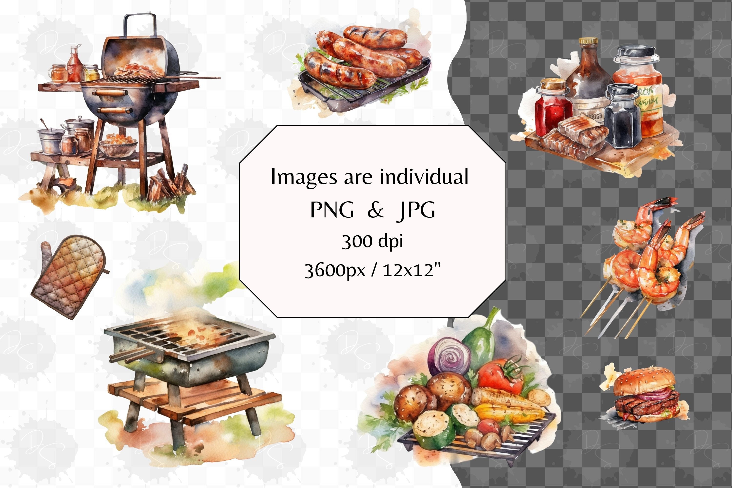 BBQ Clip Art, Barbecue Party, Watercolor BBQ, Grill Clipart, Picnic ...