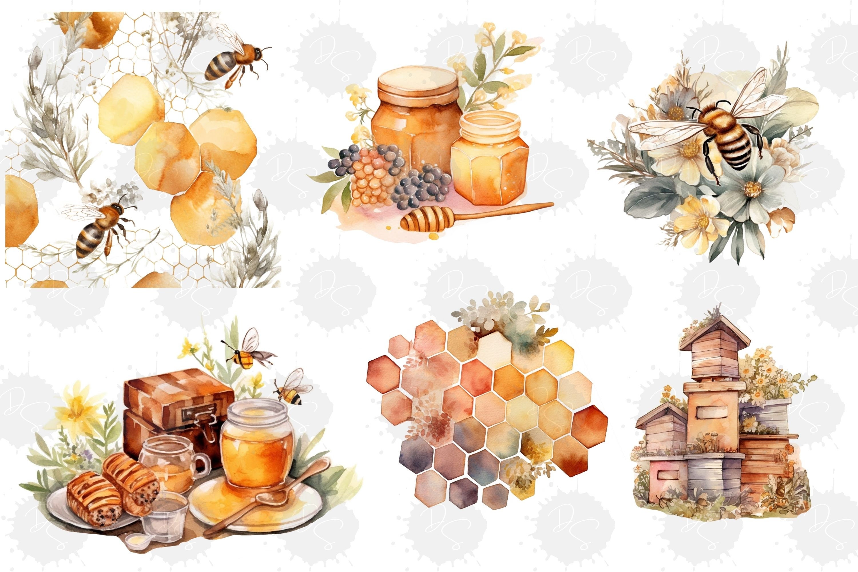 Honey Bee Clip Art, Watercolor Bee, Watercolor Honey Bee Clipart, Clip ...