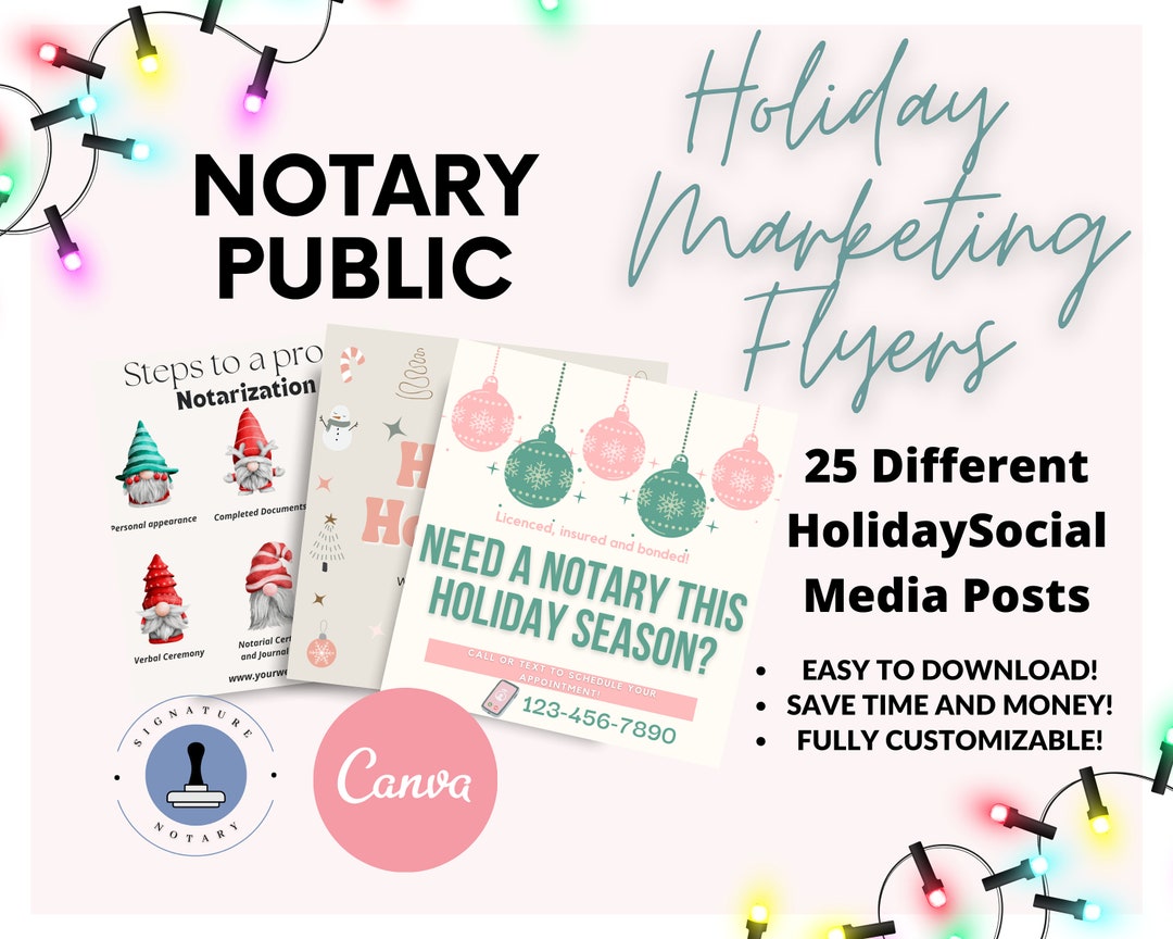 25 Holiday Notary Bundle Pink Theme, Loan Signing Agent, Notary Social ...